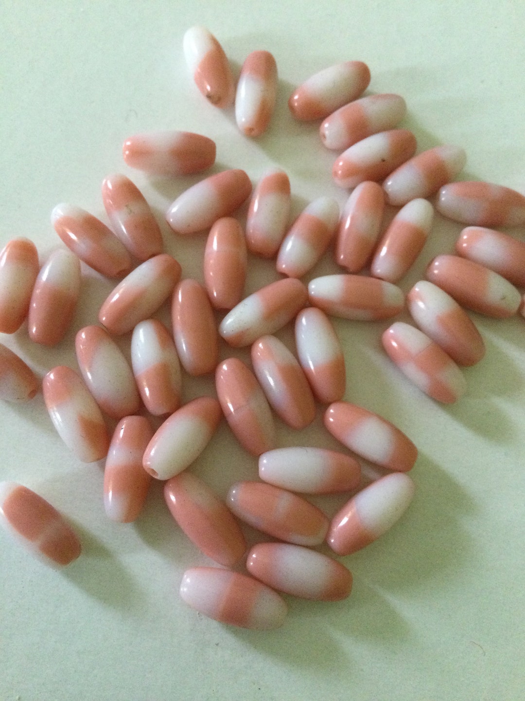 Pink and White Opaque Rice Shaped Bead, 10mm Torpedo Shaped Bead, Czech ...