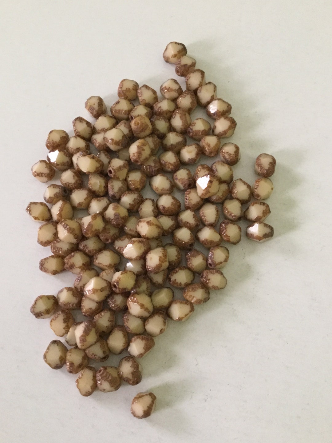 7mm Czech Beige and Picasso Bacon Bead, 7mm Hogan Two Tone Bead, Bead ...