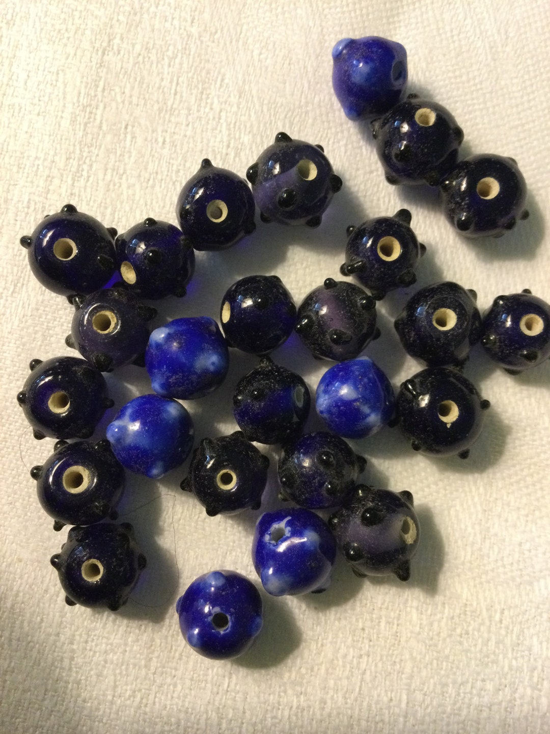 10mm Dark Blue Bead With Bumps, Opaque Dark Blue Bead With Large Center ...