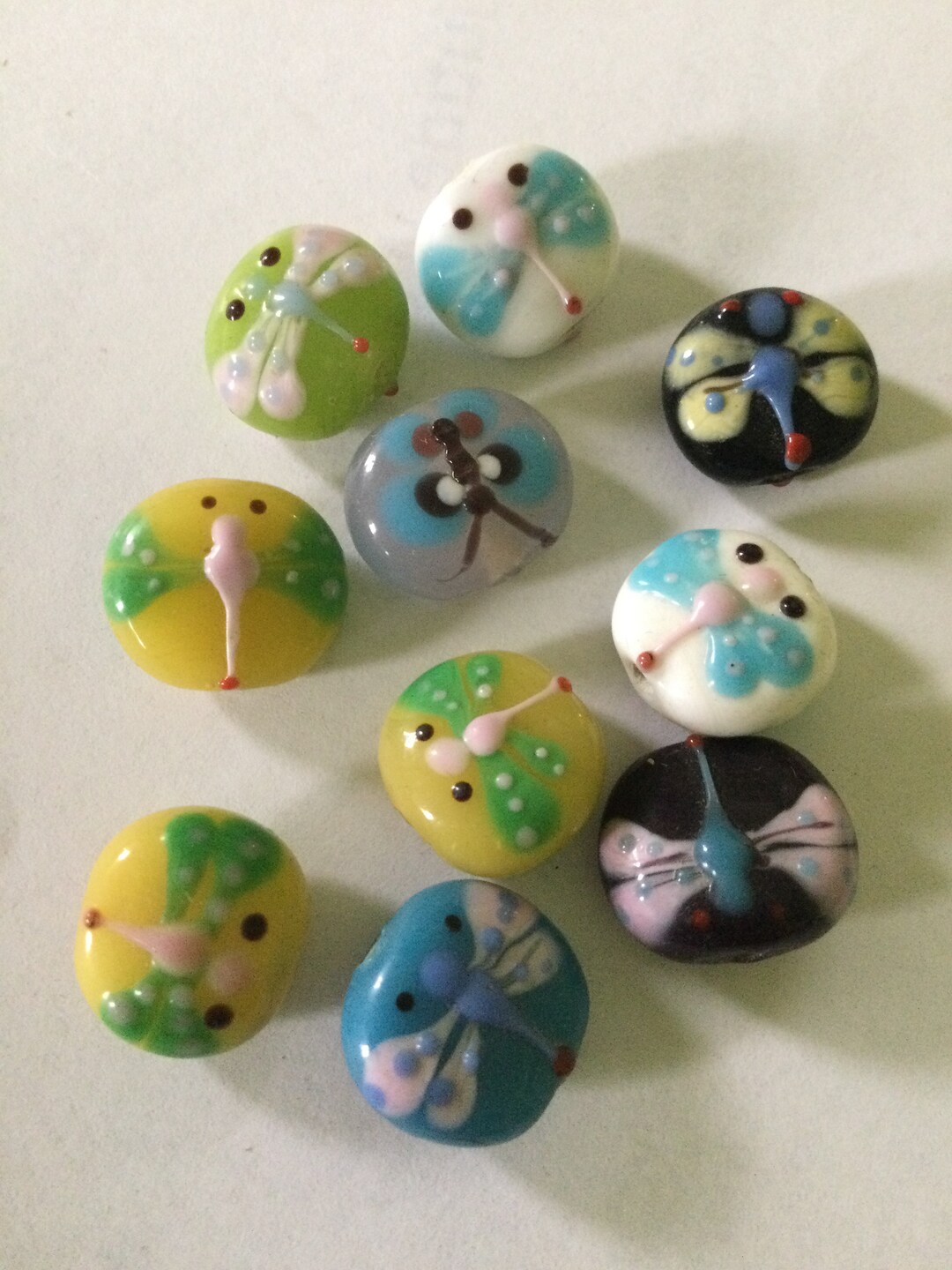 Firefly Lamp Work Glass Bead, Firefly on 15mm Disk Bead, Kid's Colorful ...