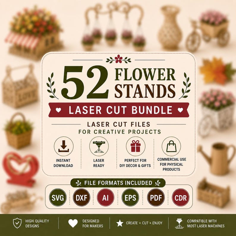 Flower Stands Laser Cut Bundle SVG | Wooden Plant Stand DXF Files for ...