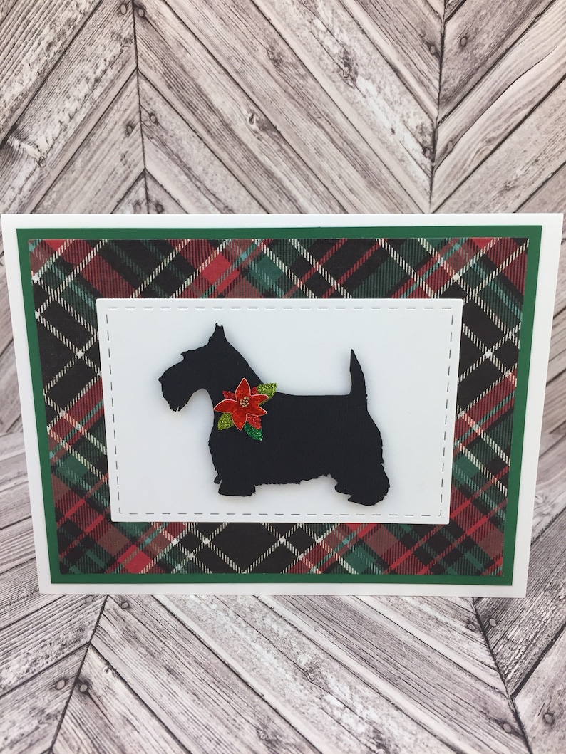 Scottish Terrier Christmas Card, Festive Plaid Dog Card - Etsy