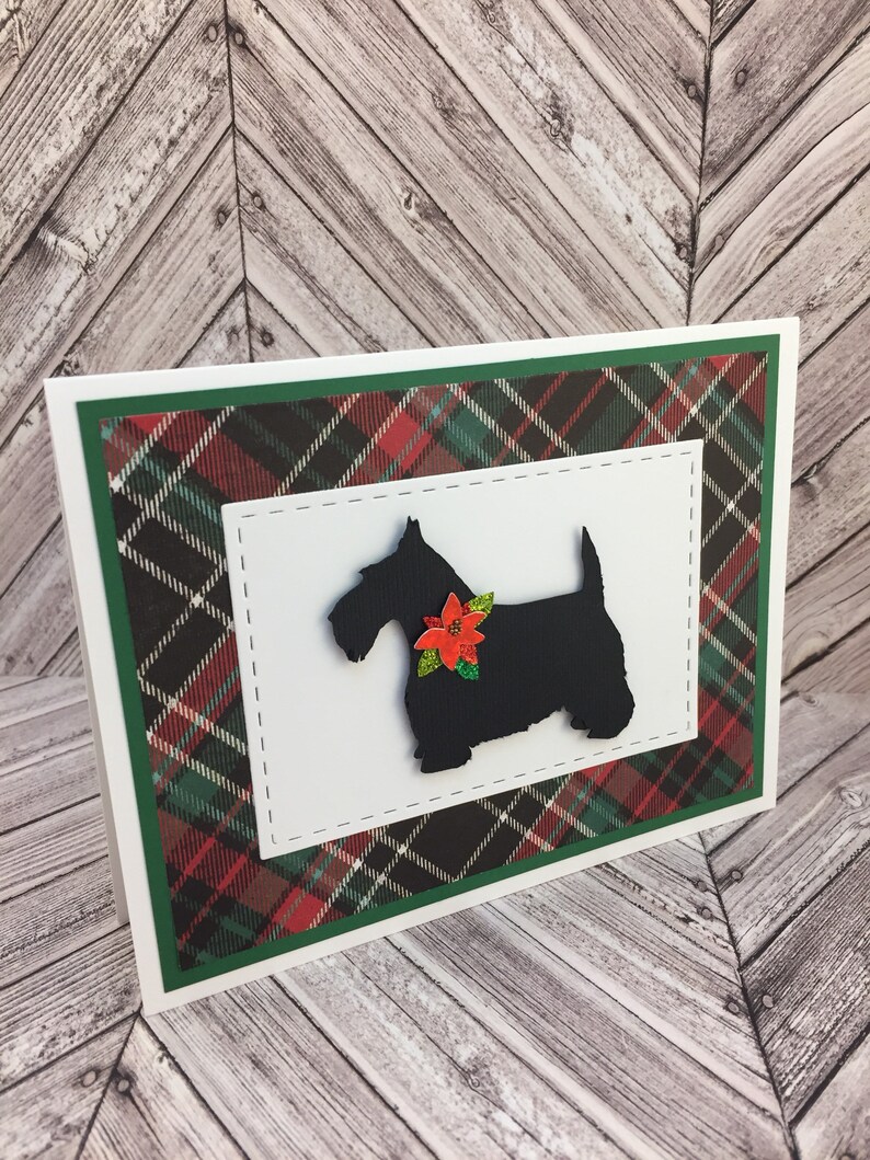 Scottish Terrier Christmas Card, Festive Plaid Dog Card - Etsy