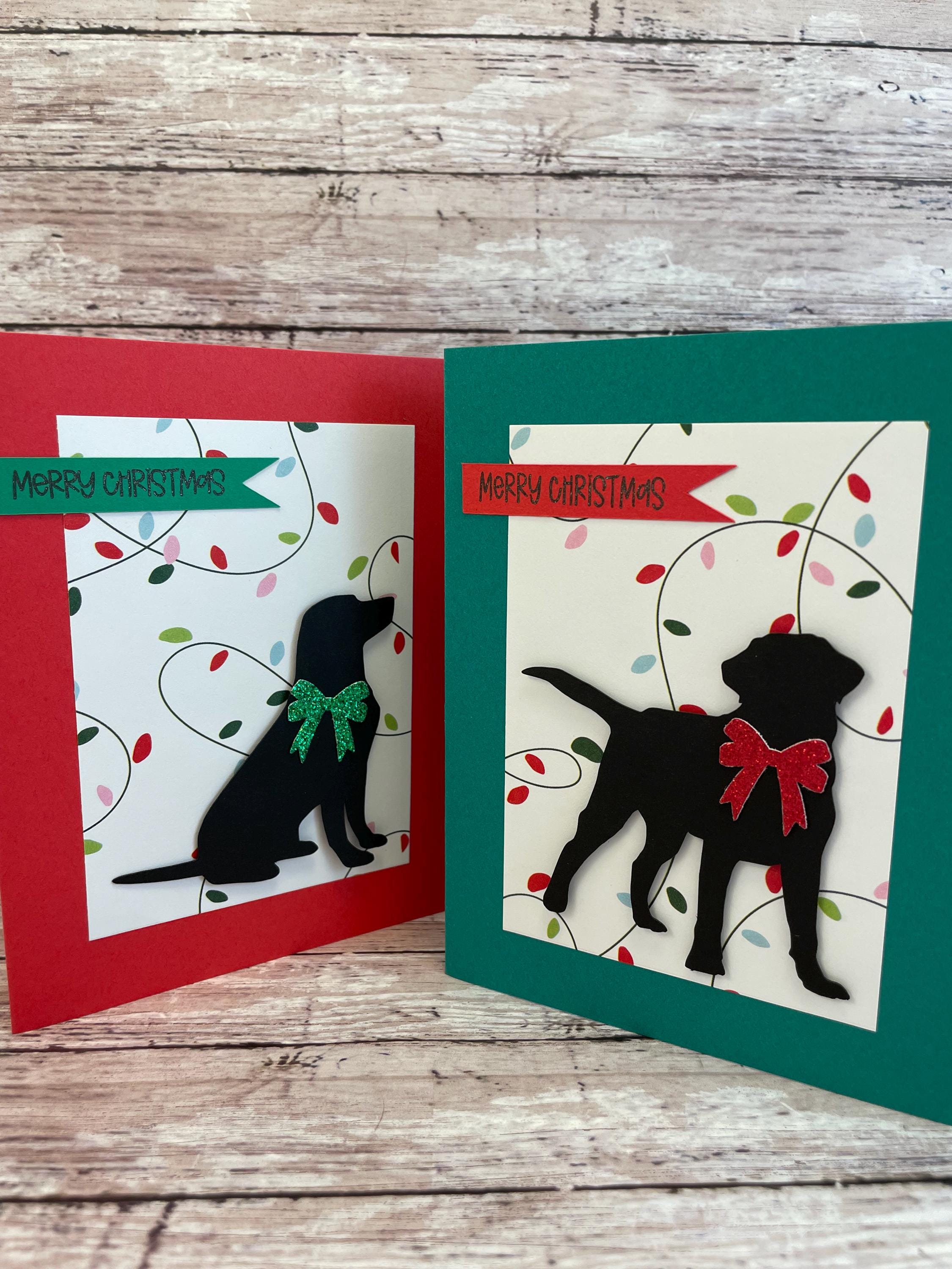 Dog Christmas Card, Die Cut Dog With Glitter Bow - Etsy