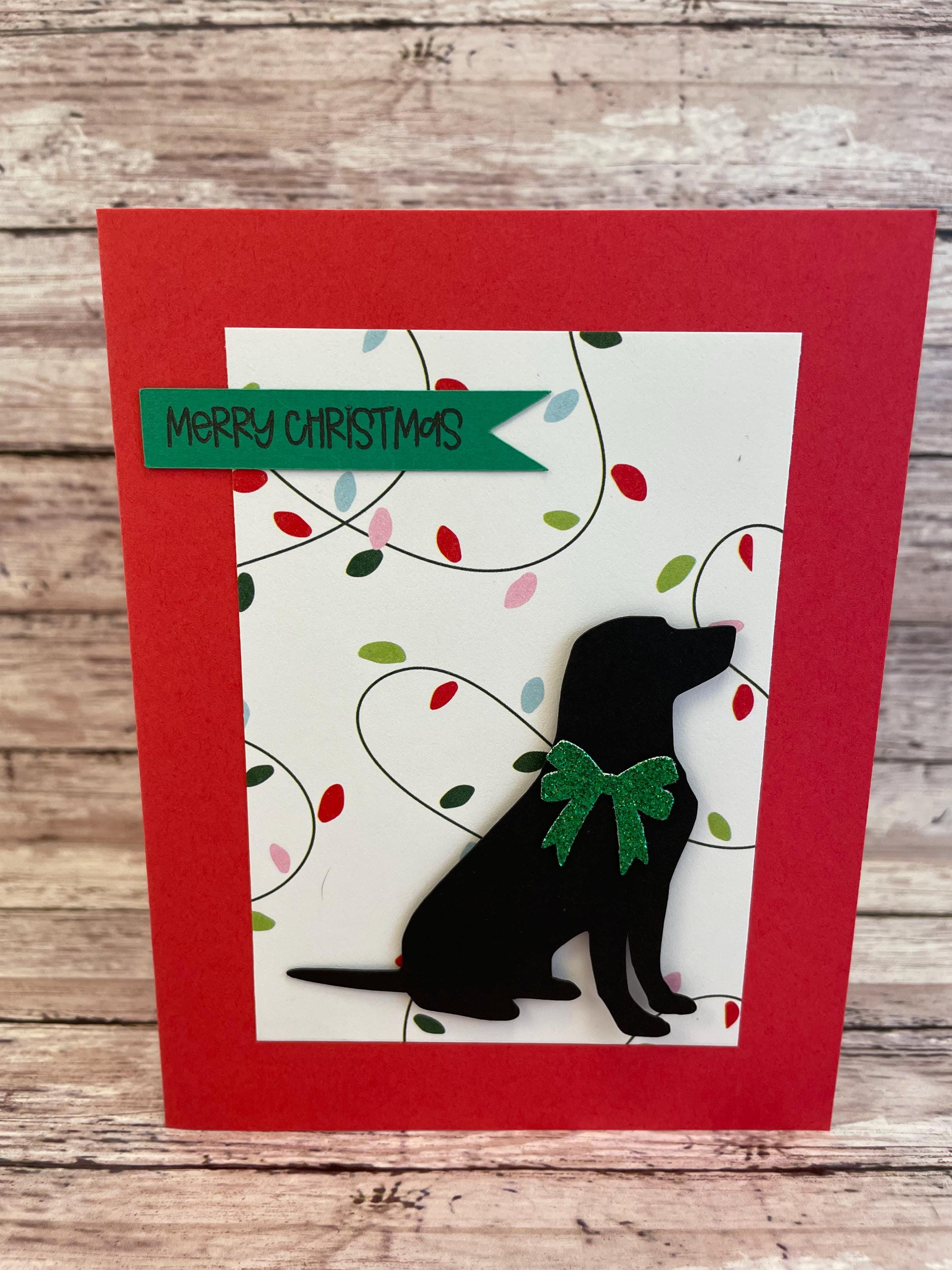 Dog Christmas Card, Die Cut Dog With Glitter Bow - Etsy