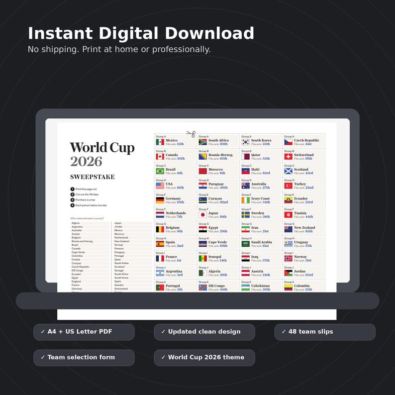 World Cup 2026 Sweepstake Kit Printable PDF, Sweepstake Poster Chart ...