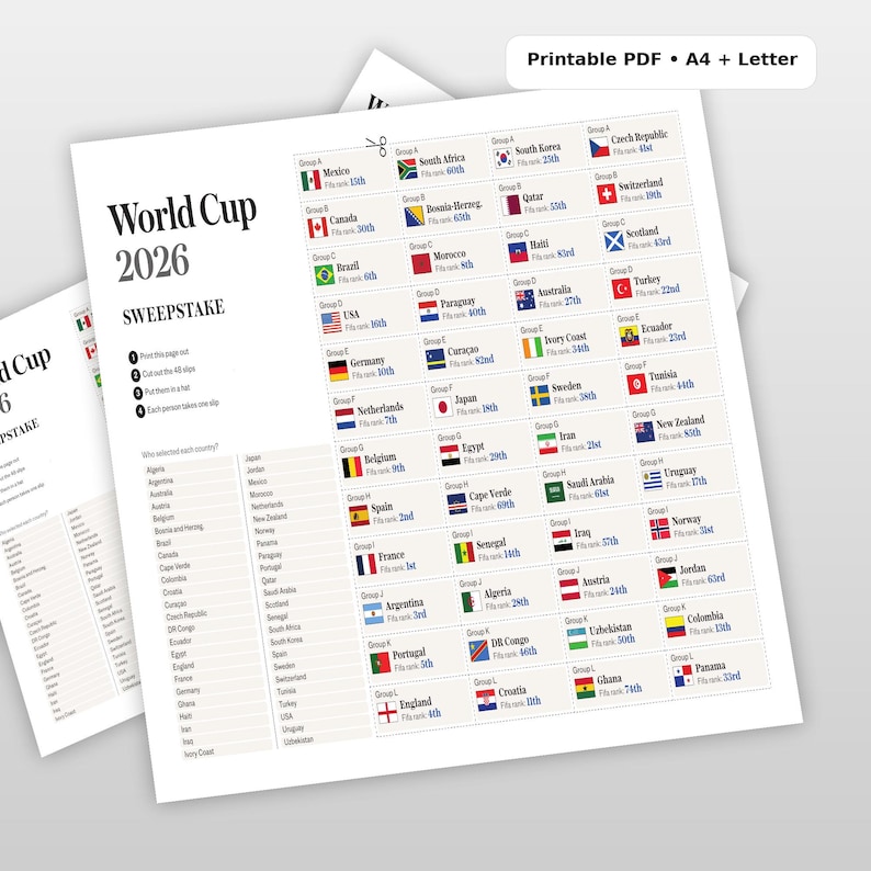 World Cup 2026 Sweepstake Kit Printable PDF, Sweepstake Poster Chart ...