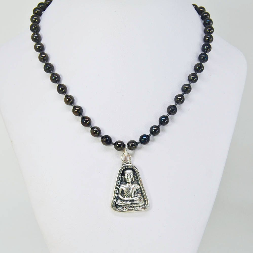 Silver Buddha Charm Steel or Brass Ball Chain Choice of - Etsy