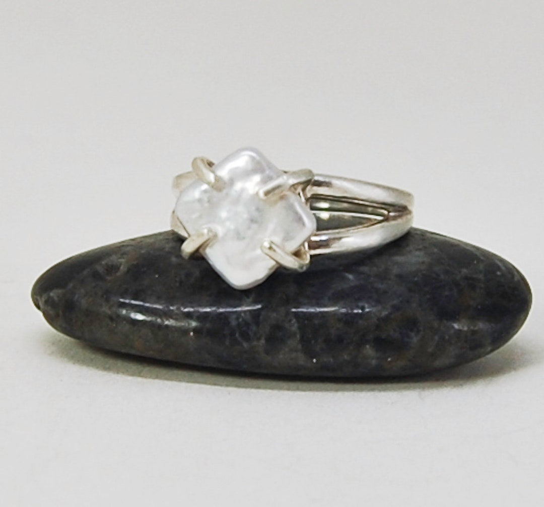 Square Coin Pearl Ring: Sterling Silver Claw Setting, Size 6 - Etsy