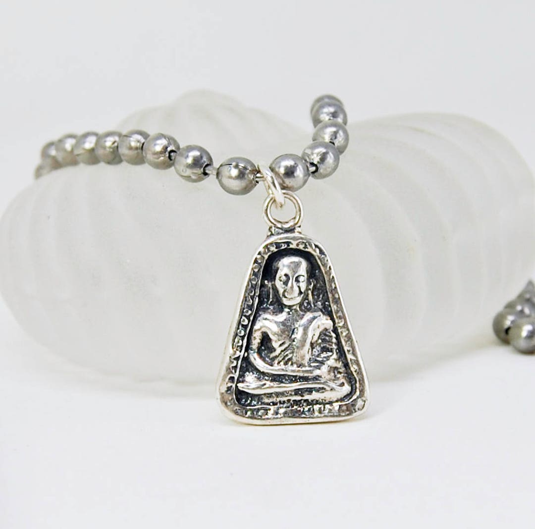 Silver Buddha Charm | Steel or Brass Ball Chain | Choice of Chain Color ...