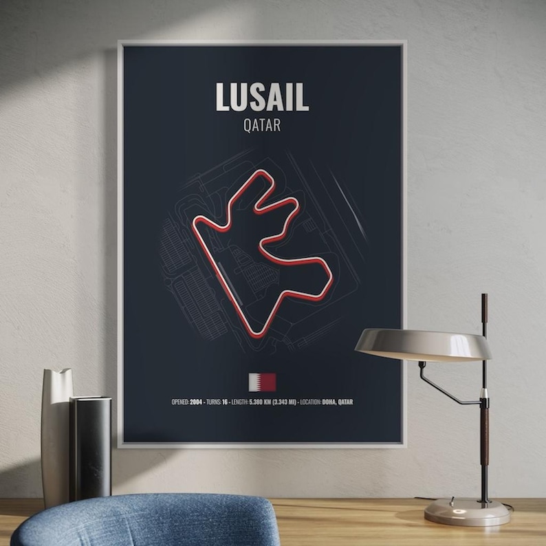 Lusail Qatar Race Track Map Poster, Minimalist Motorsport Circuit Wall ...