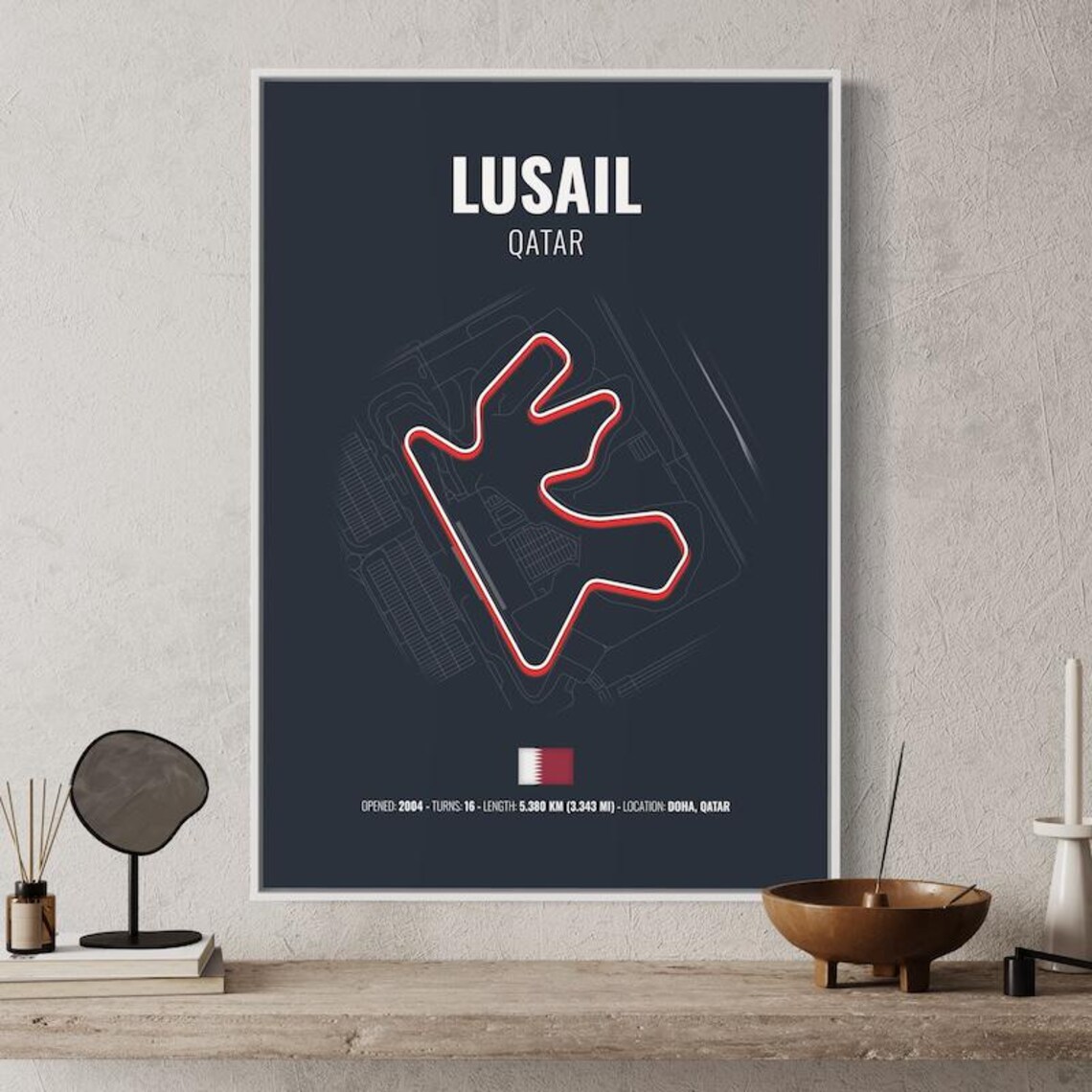 Lusail Qatar Race Track Map Poster, Minimalist Motorsport Circuit Wall ...
