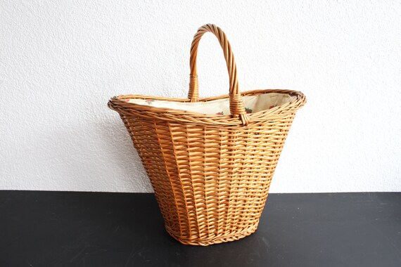 Vintage Woven Wicker Basket With Handle Antique Wicker - Etsy