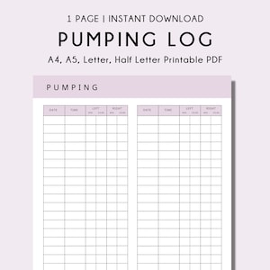 Pumping Tracker A4, A5, Letter, Half Letter Printable PDF Breast Pump ...