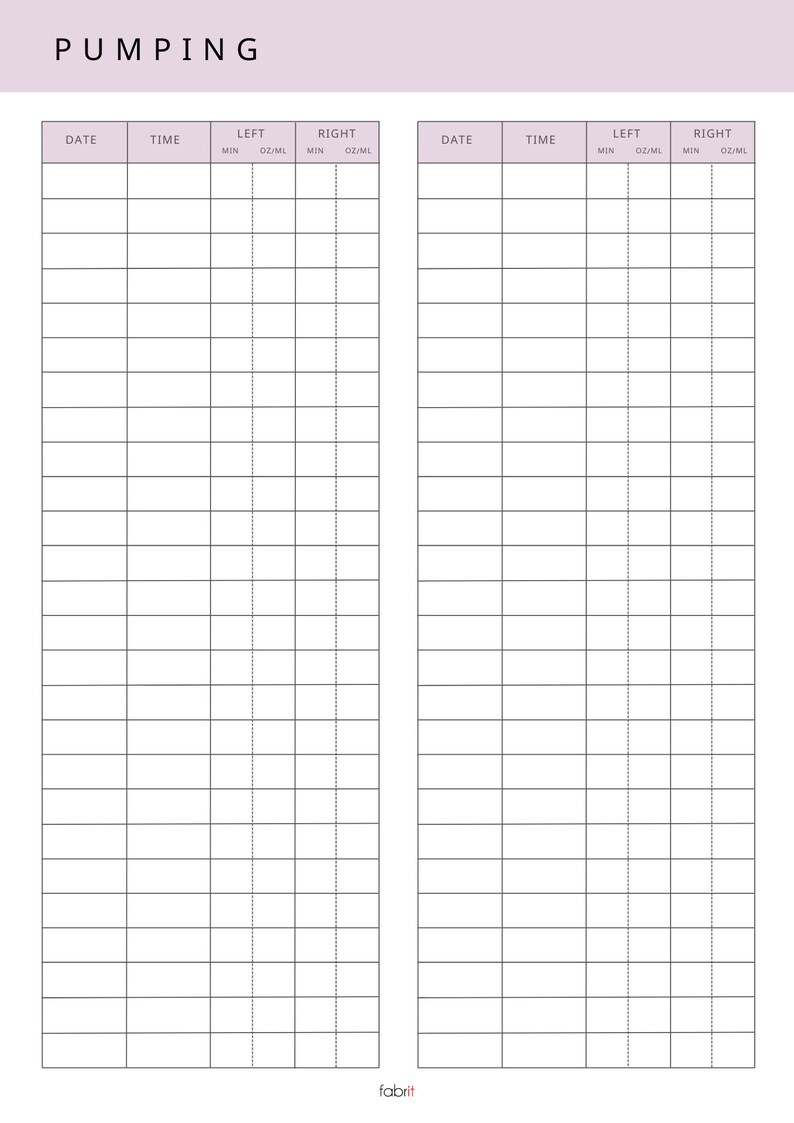 Pumping Tracker A4, A5, Letter, Half Letter Printable PDF Breast Pump ...