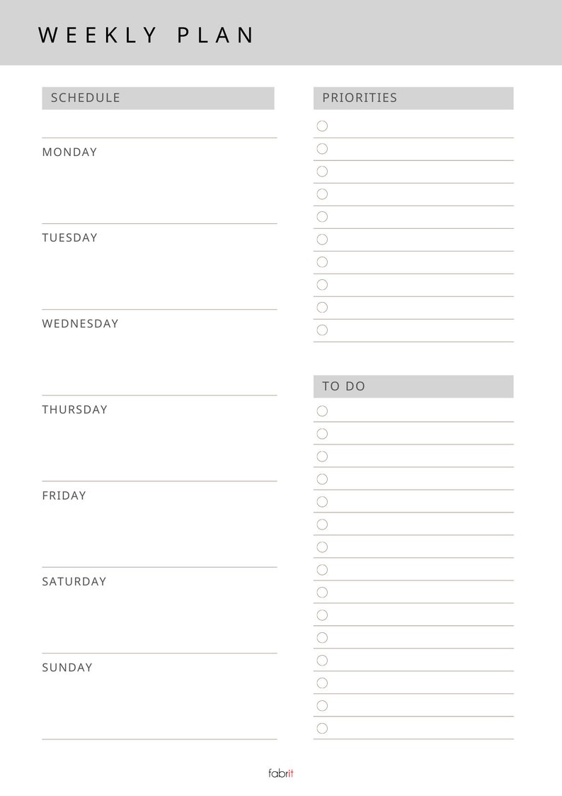 Minimal Weekly Plan My Week at a Glance A4, A5, Letter, Half Letter ...