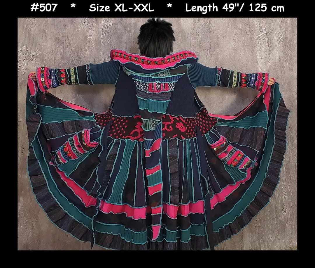 Upcycled Sweater, Elf Coat, Size XL-XXL, Fairy Coat, Patchwork Coat ...