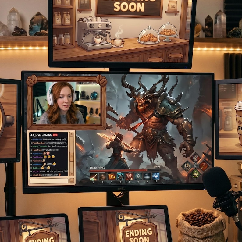 Animated Cozy Coffee Twitch Stream Overlay Pack - Brown & Beige Cafe ...