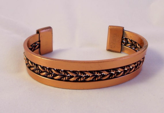 Vintage 1950's Solid Copper Twisted Braided Cuff Brac… - Gem