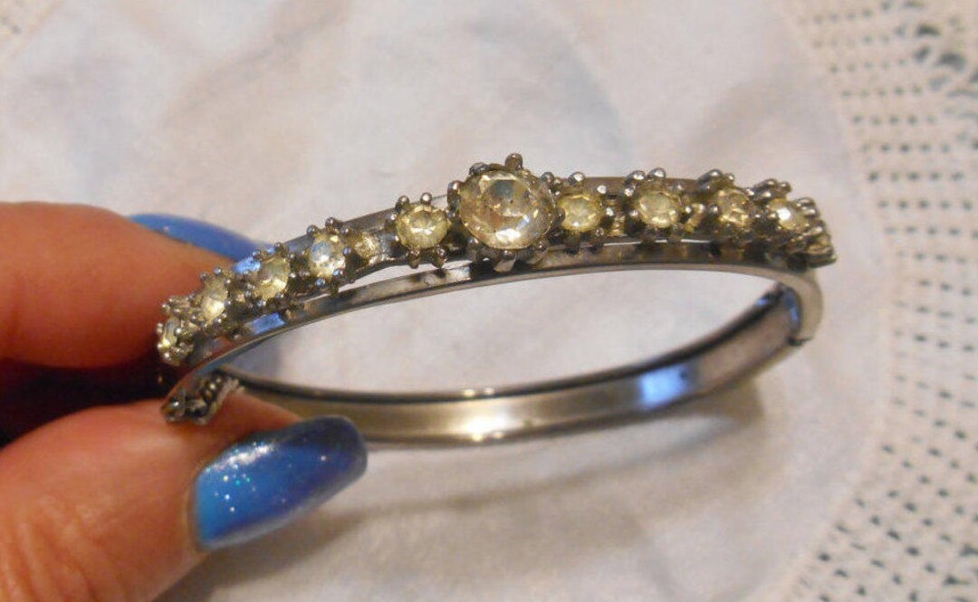 Vintage 1940s Art Deco Rhinestone Clamper Wedding Bracelet With Safety ...