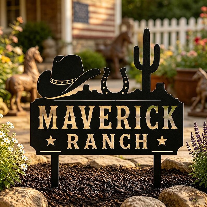 Personalized Cowboy Ranch Metal Sign, Custom Western Yard Stake, Rustic ...