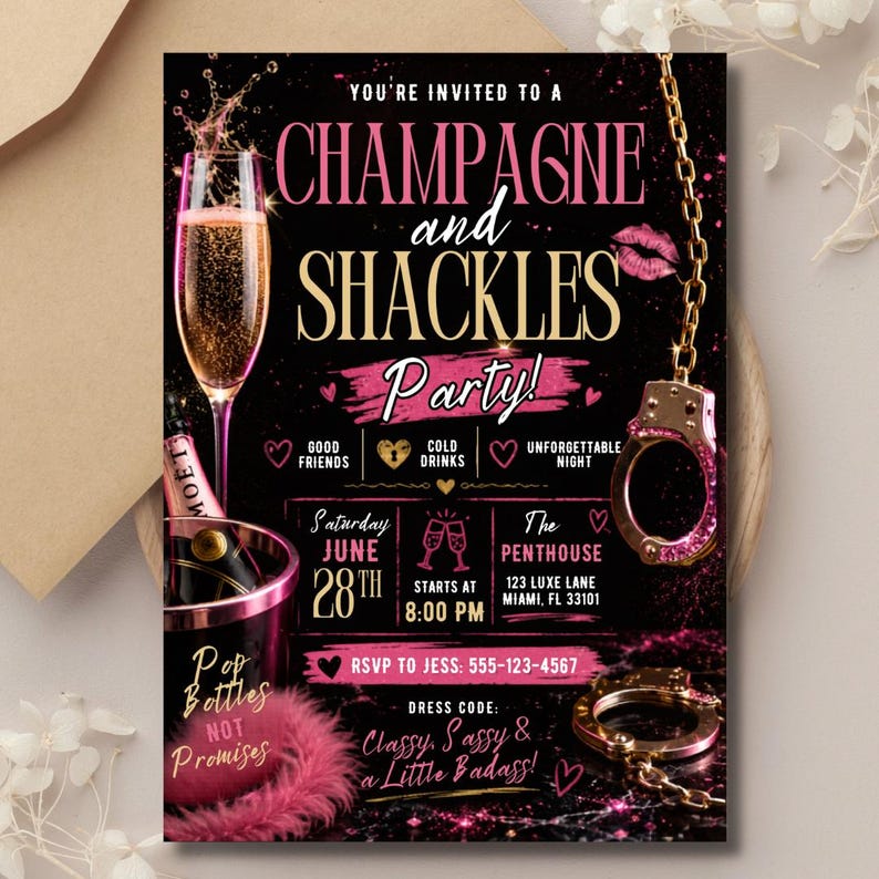 Champagne and Shackles Party Invitation, Sorority College House Party ...