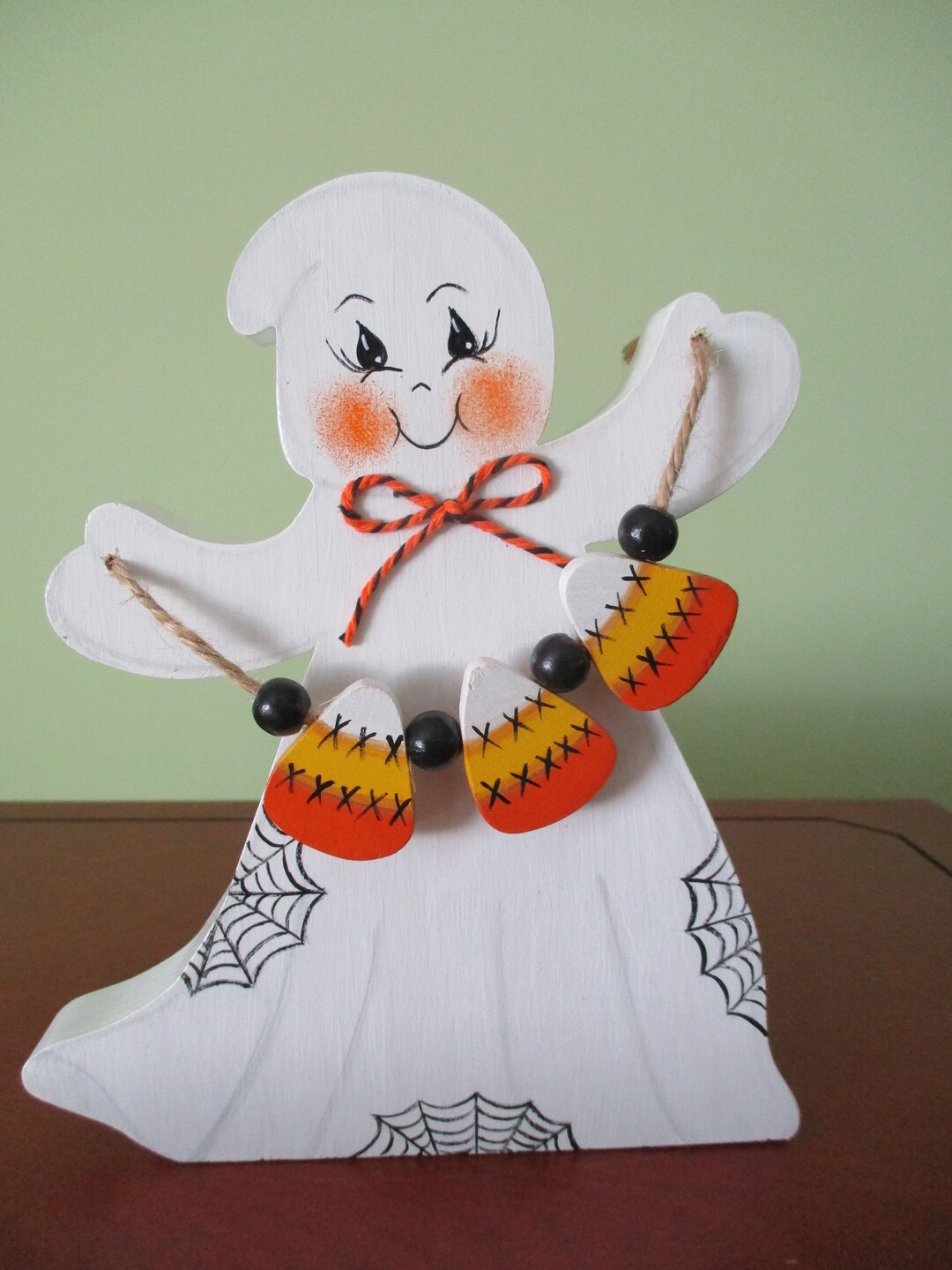 Ghost With Candy Corn Garland, Halloween Decor, Tiered Tray, Tole ...