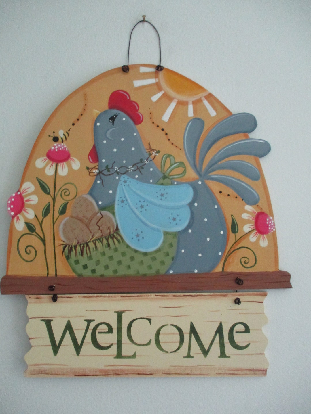 Chicken Wall Hanging, Welcome Chicken, Chicken Decor, Summer Decor ...