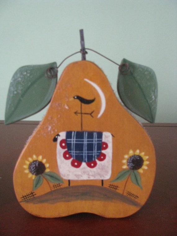 Pear with prim sheep and sunflowers shelf sitterwood shelf | Etsy
