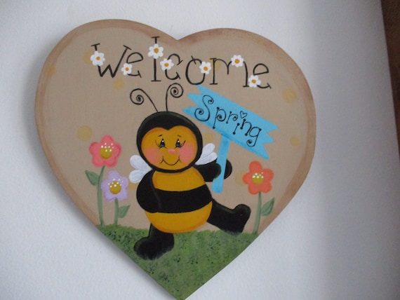 Spring sign bee sign spring decor door hanging wall | Etsy