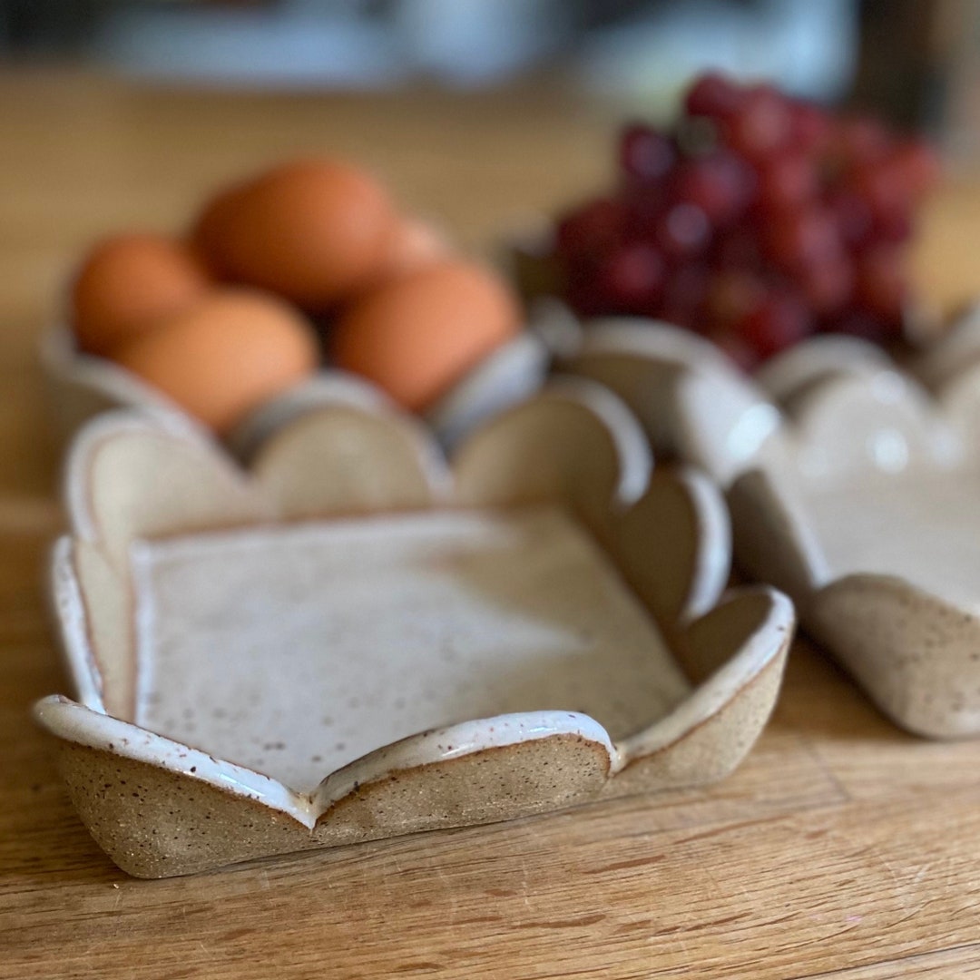 Square Scalloped Plate - Cream Speckled Clay - Etsy