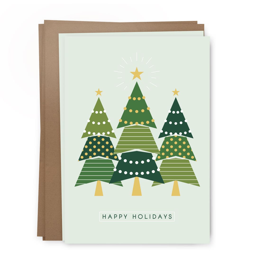 10 Card Pack - Happy Holidays Card Set- Trees Theme - Etsy