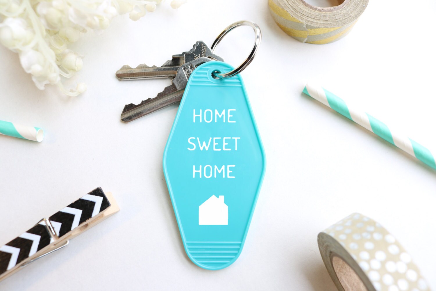 Home Sweet Home Key Chain Turquoise Key Tag | Etsy