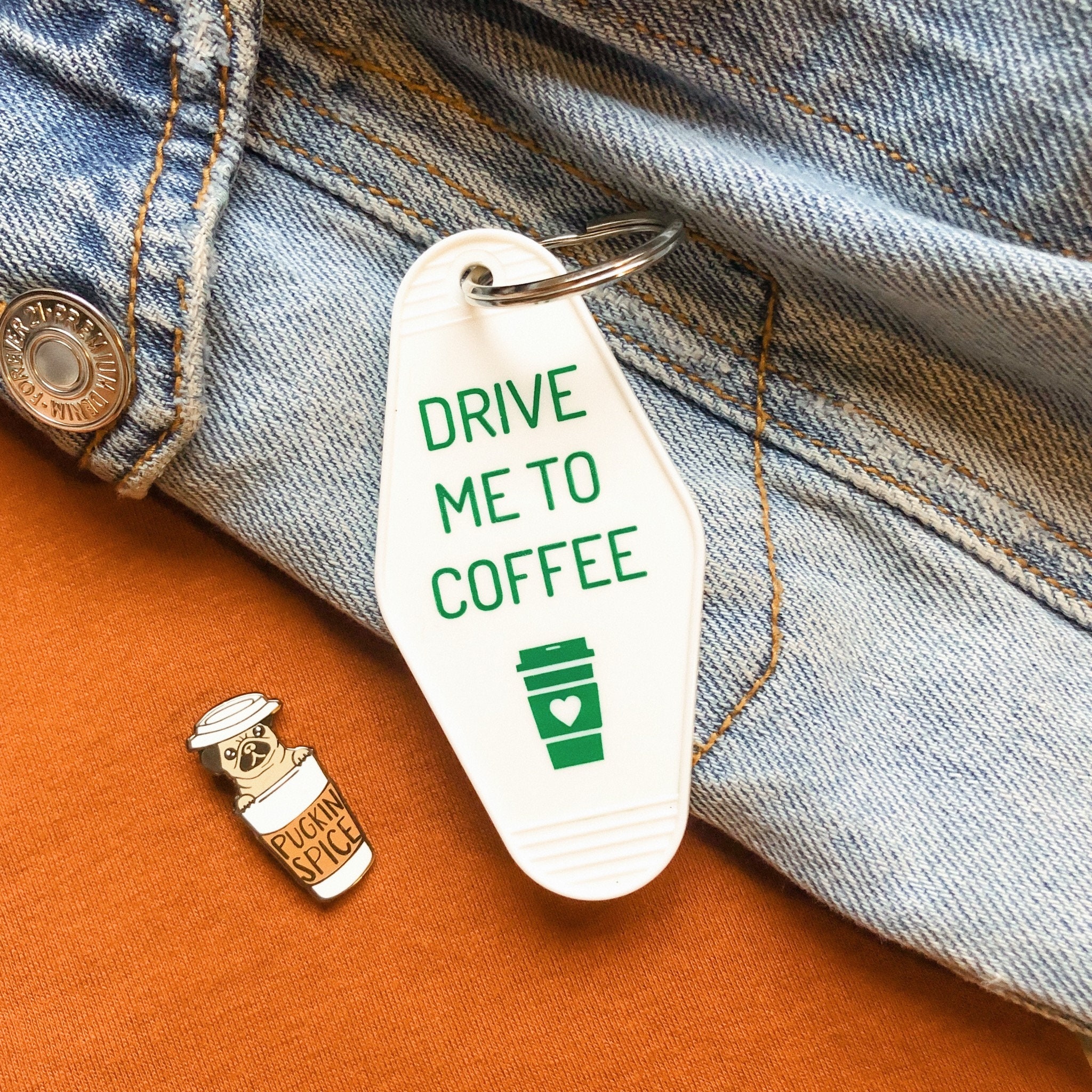 Drive Me to Coffee Key Tag White Key Chain | Etsy