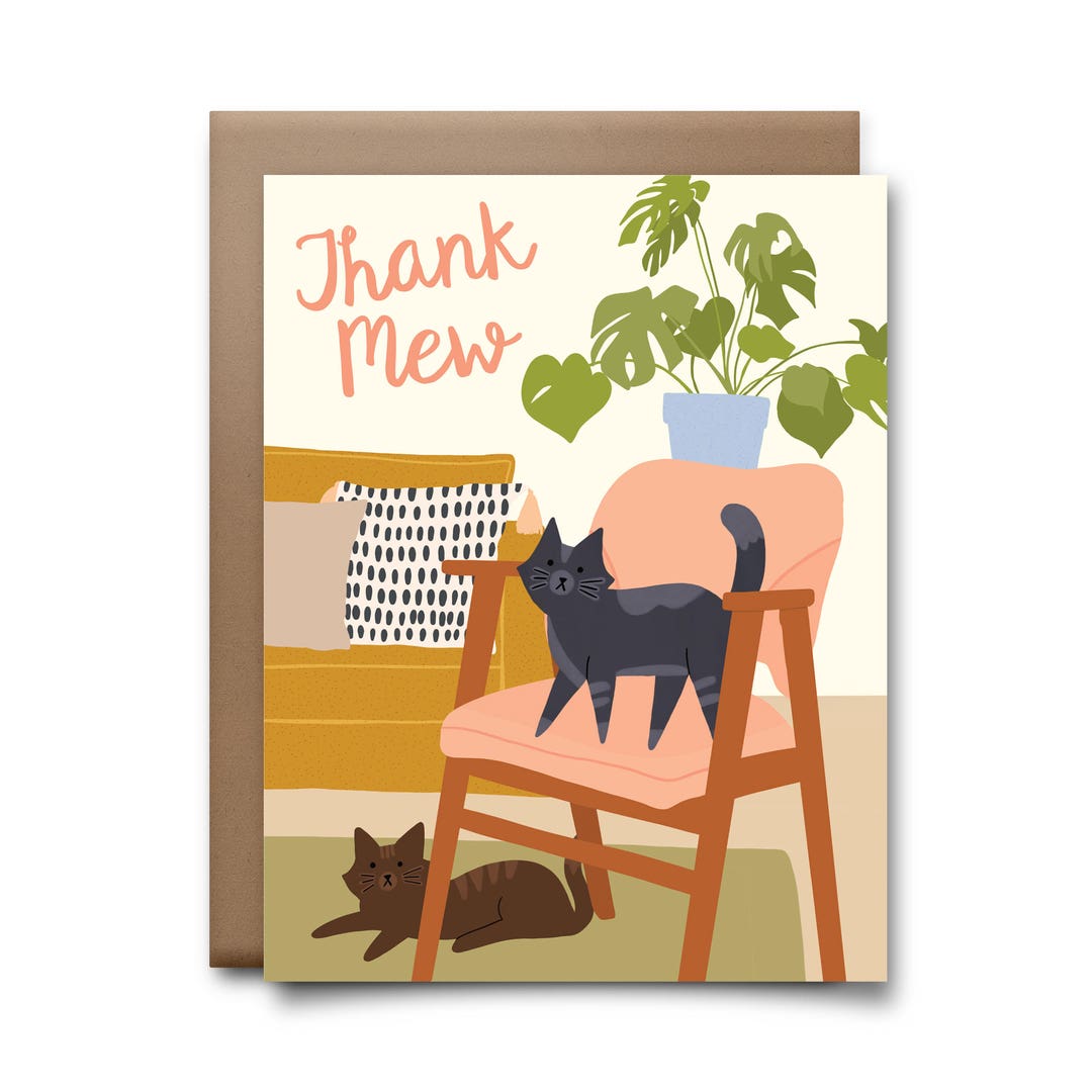 Thank Mew Greeting Card - Thank You Card - Etsy