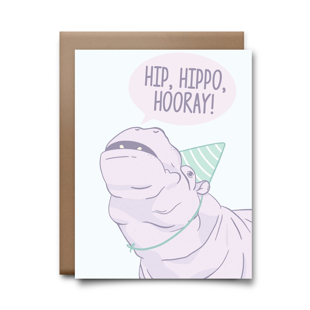 Hip Hippo Hooray Greeting Card - Etsy