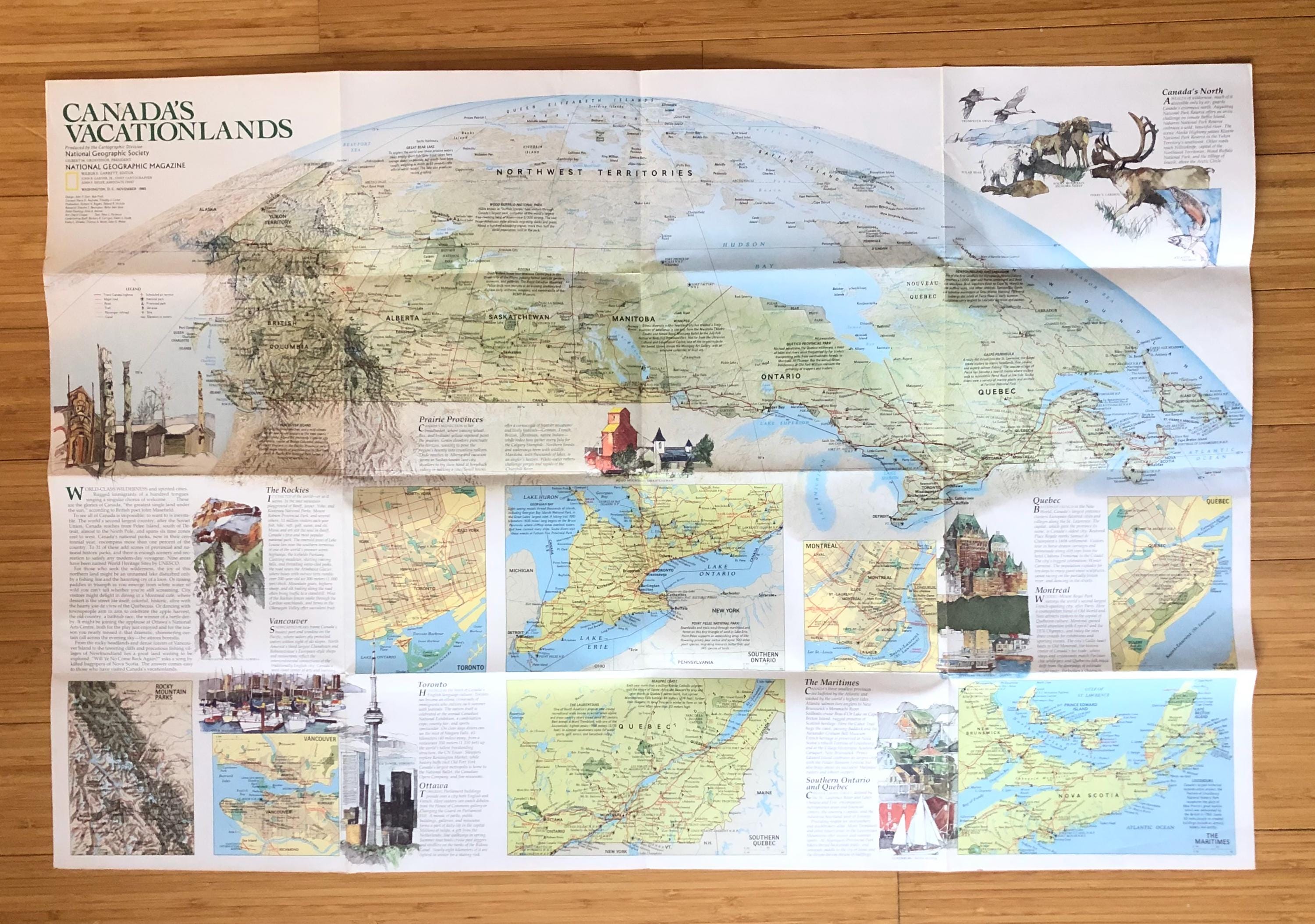 Canada's Vacationlands Vintage Wall Map by National Geographic Society ...