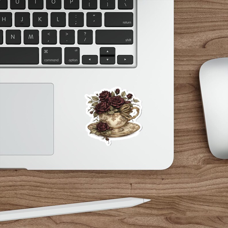 Gothic Snake Rose Sticker | Victorian Teacup Vinyl Die-cut Decal | Dark ...