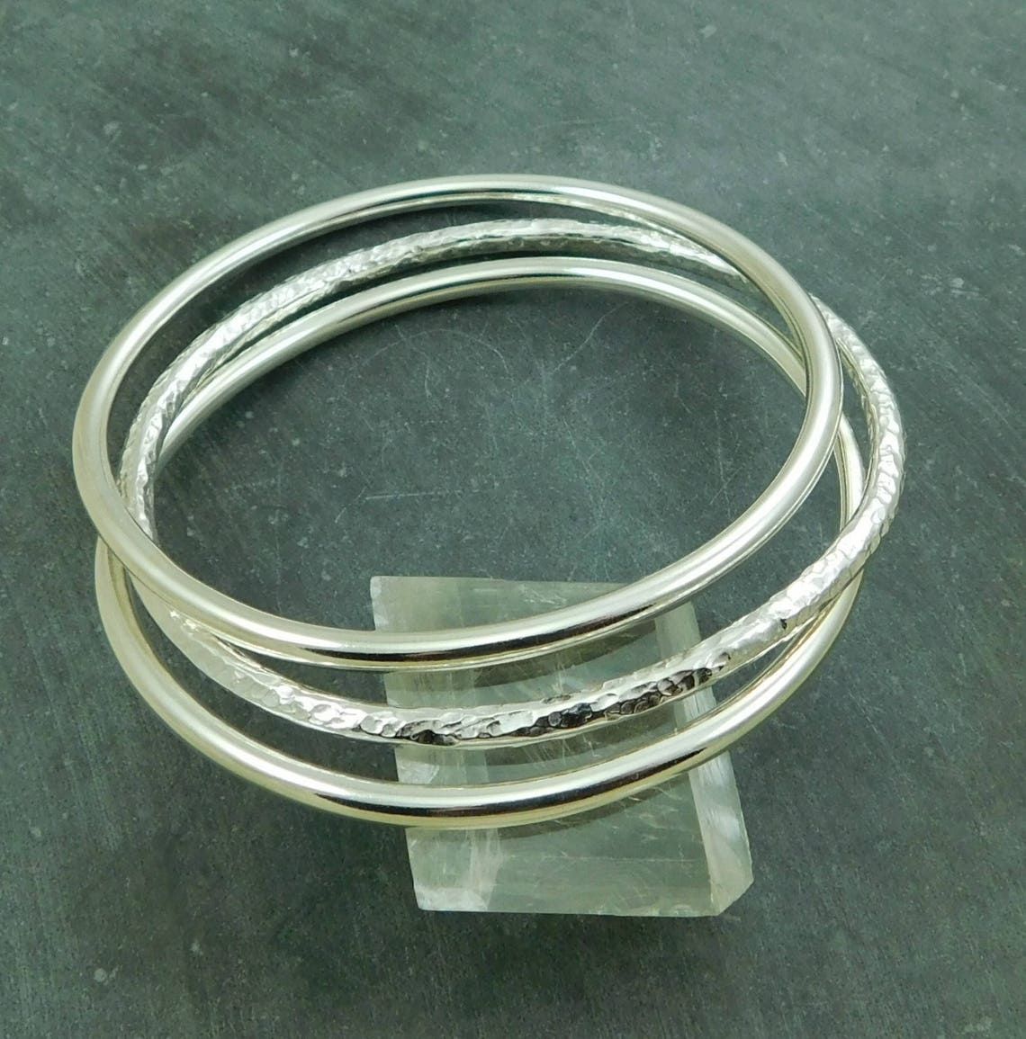Sterling Silver Bangle Bracelet Set Three Bangles Textured - Etsy