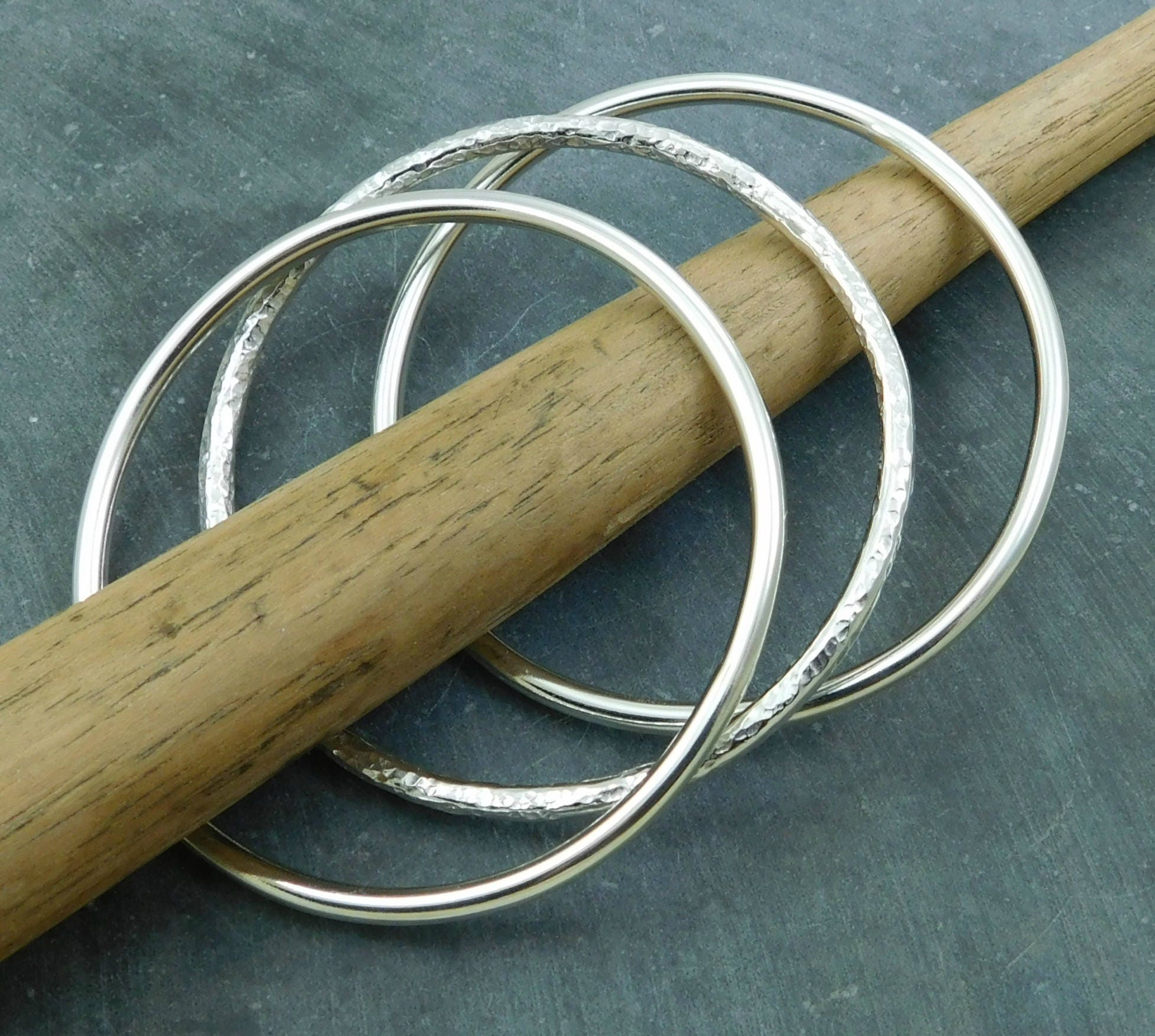 Sterling Silver Bangle Bracelet Set Three Bangles Textured - Etsy