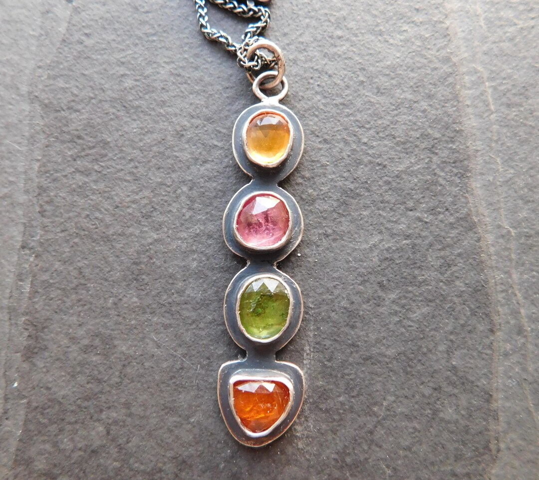 Multi Color Four Stone Necklace, Citrine, Pink & Green Tourmaline ...
