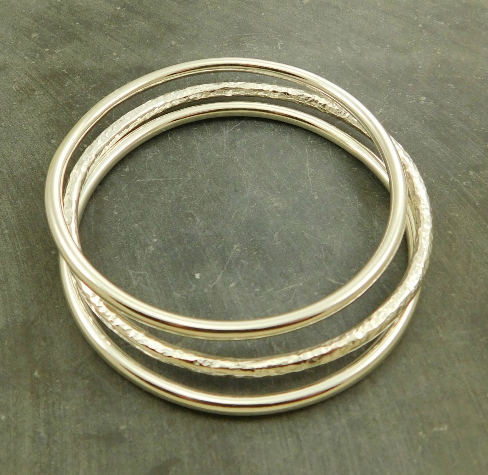 Sterling Silver Bangle Bracelet Set Three Bangles Textured - Etsy
