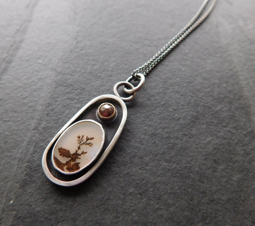 Dendritic Agate Single Tree Portrait Brown Diamond Sterling Silver 14K ...