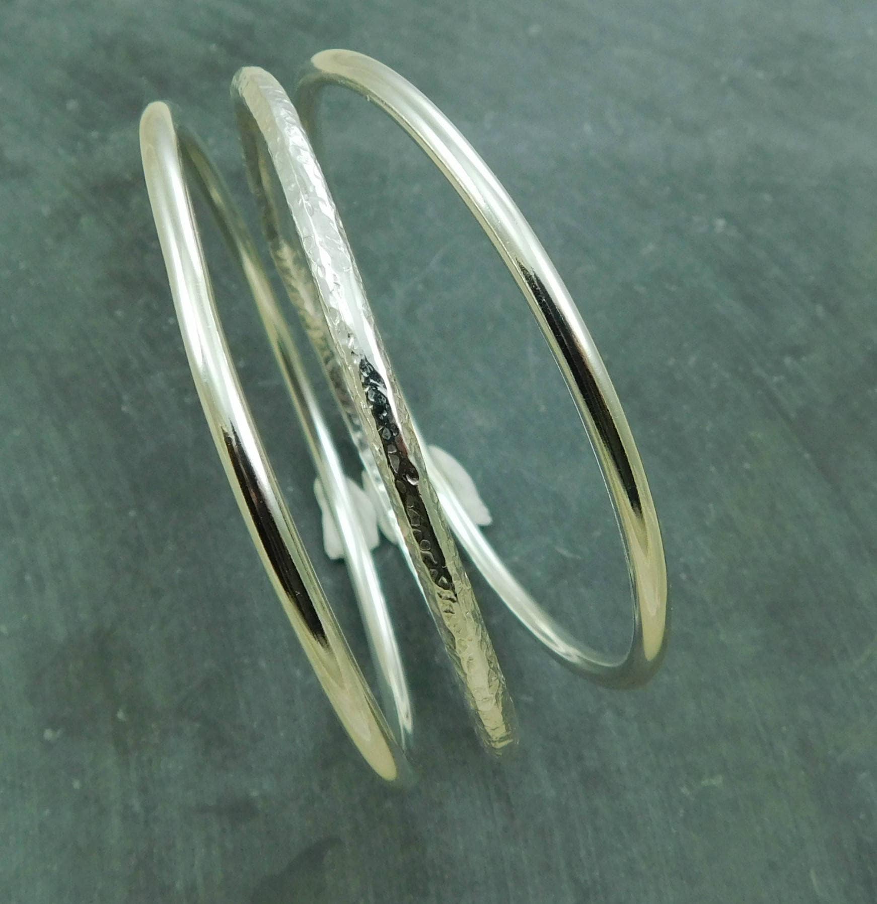 Sterling Silver Bangle Bracelet Set Three Bangles Textured - Etsy