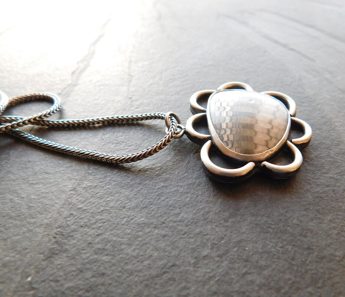 Fossil Clam Shell Scalloped Edge Oxidized Sterling Silver Pendant ...
