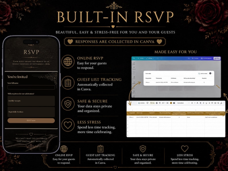 Dark Romance Wedding Website Template, Gothic Wedding Invitation With ...