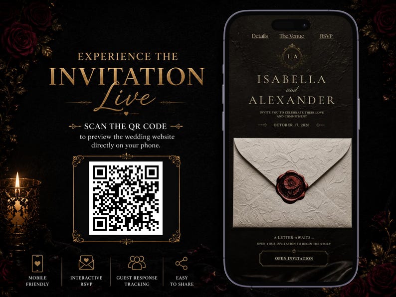 Dark Romance Wedding Website Template, Gothic Wedding Invitation With ...