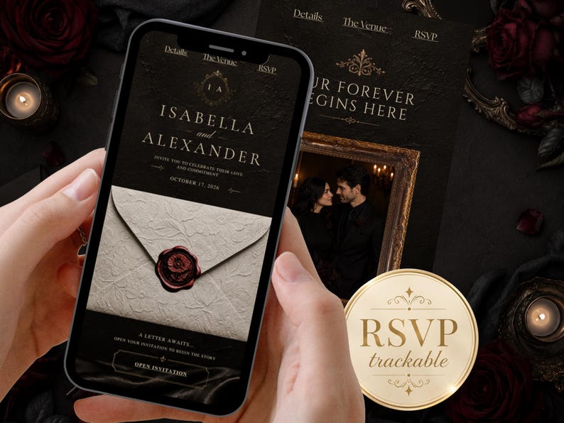 Dark Romance Wedding Website Template, Gothic Wedding Invitation With ...