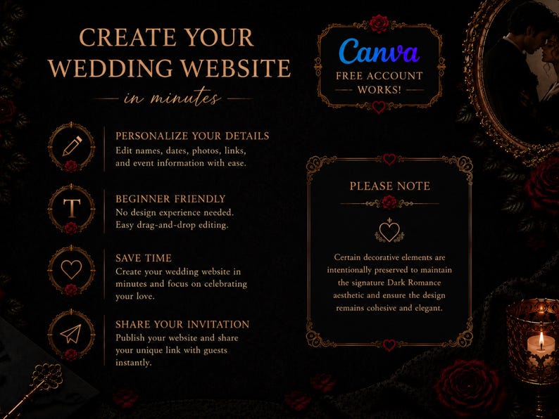 Dark Romance Wedding Website Template, Gothic Wedding Invitation With ...