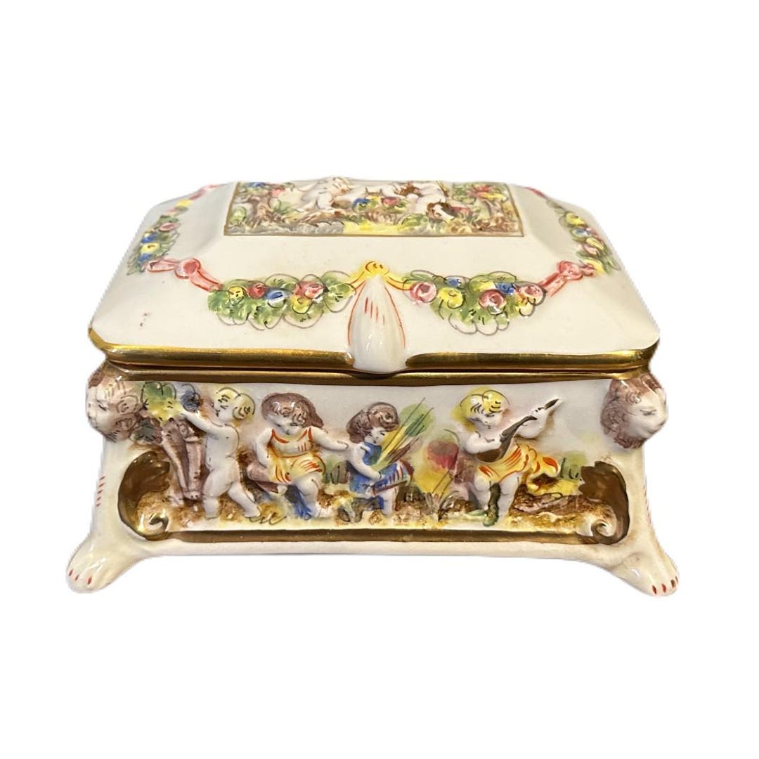Vintage Italian Capodimonte Porcelain Jewelry Casket Trinket Box W ...